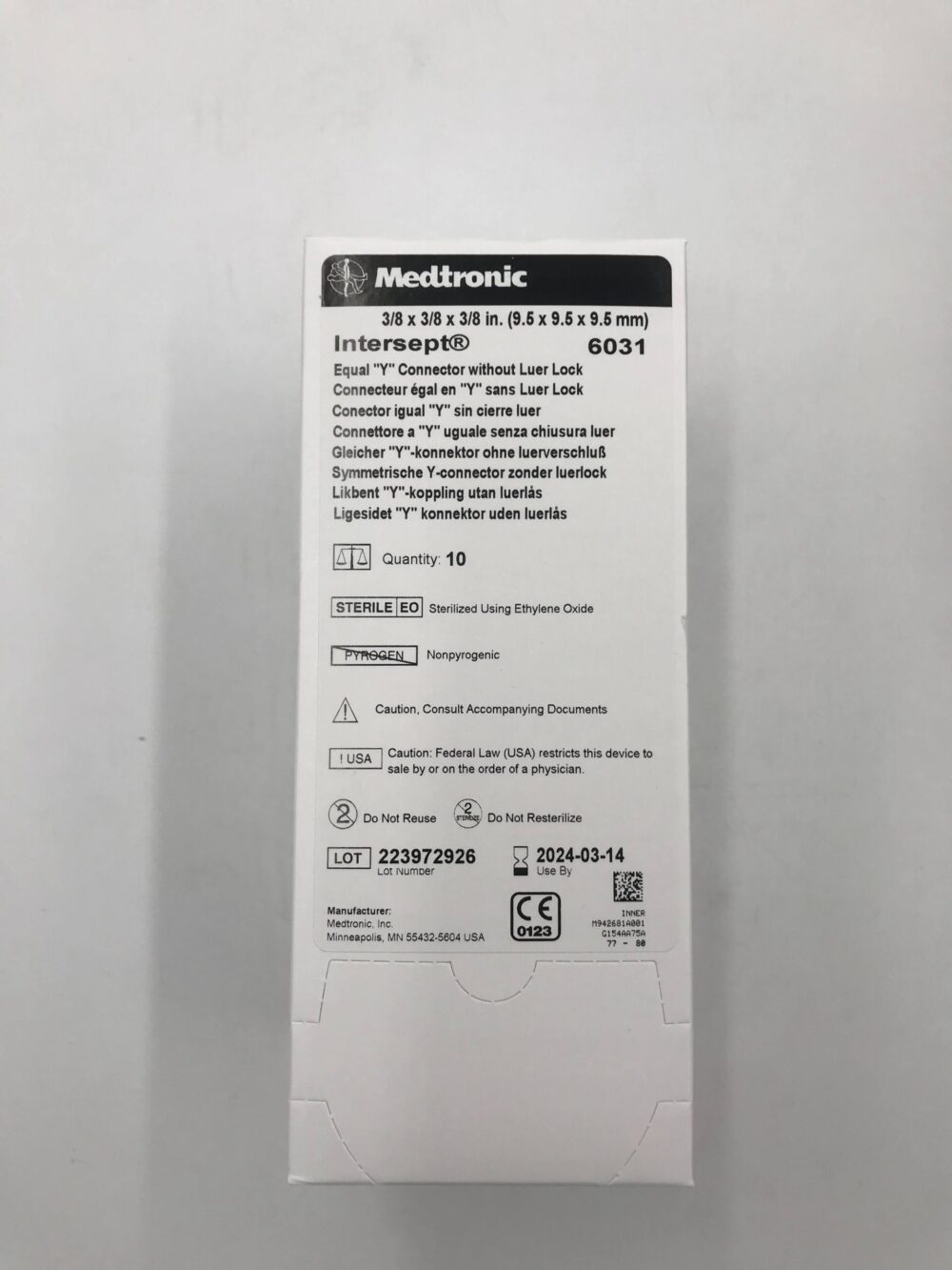 MEDTRONIC 6030 Intersept Equal Y Connector w/o Luer Lock 1/4 x 1/4 x 1 ...