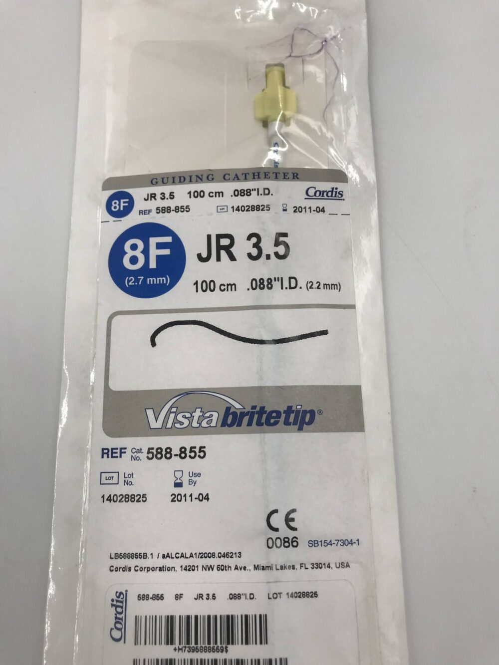 Cordis 588-855 Vista BriteTip JR 3.5 Guiding Catheter 8F 100cm (X) – GB ...