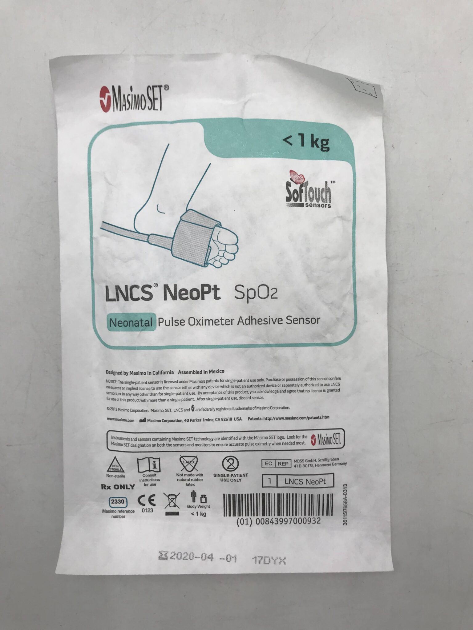 MASIMO 2330 LNCS NeoPt SpO2 Neonatal Pulse Oximeter Adhesive Sensor (X ...