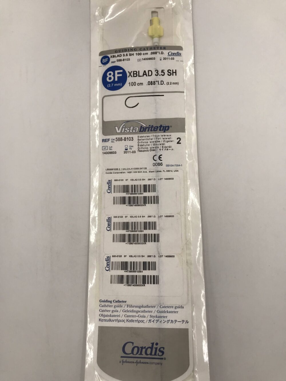 CORDIS 588-8103 VistaBriteTip Guiding Catheter XBLAD 3.5 SH 8F 100cm (X ...