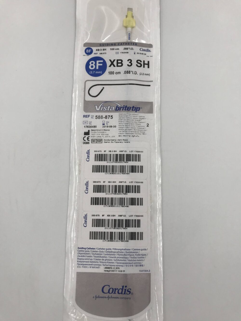 CORDIS 588-875 VistaBriteTip Guiding Catheter XB 3 SH 8F 100cm (X) - GB ...
