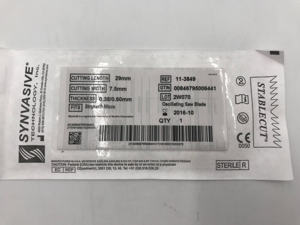 Synvasive 11-3849 Oscillating Saw Blade C.L.=29mm, C.W.=7.5mm (X) - GB ...