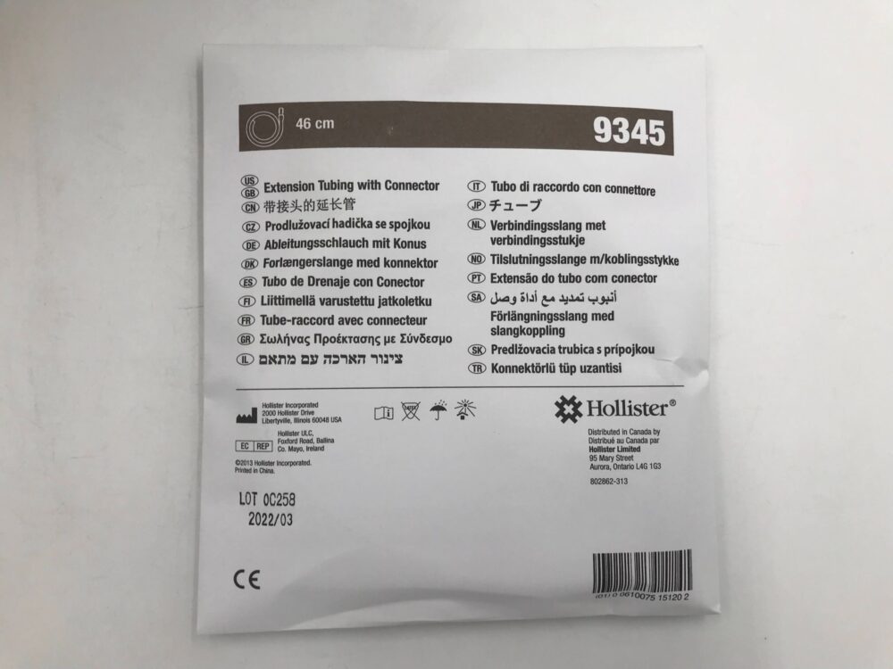 HOLLISTER 9345 Extension Tubing w/Connector 46cm (10/Case)(X) - GB TECH USA