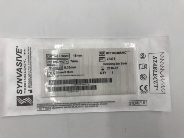 Synvasive 07018038SMC Oscillating Saw Blade C.L.=18mm, C.W.=7mm (X ...