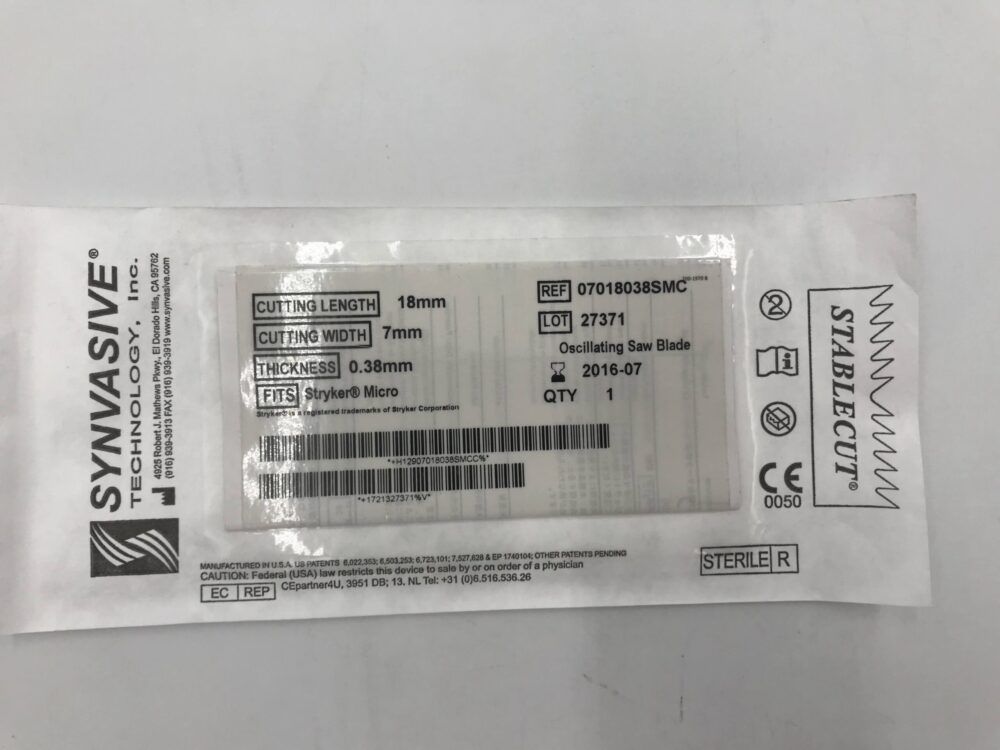Synvasive 07018038SMC Oscillating Saw Blade C.L.=18mm, C.W.=7mm (X ...