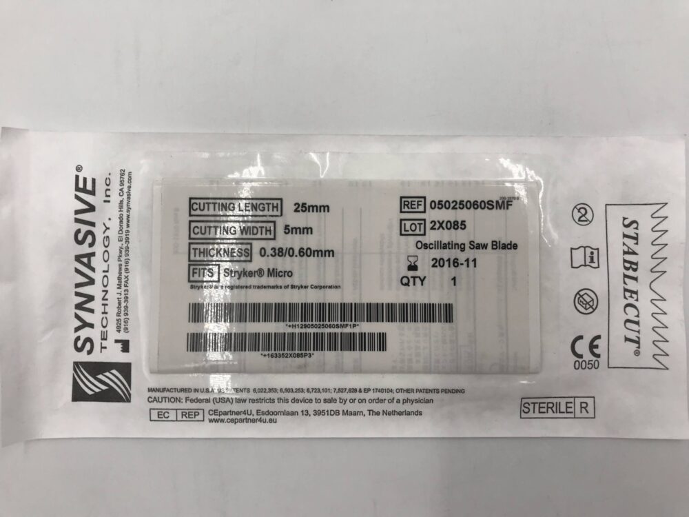 Synvasive 05025060SMF Oscillating Saw Blade C.L.=25mm, C.W.=5mm (X ...