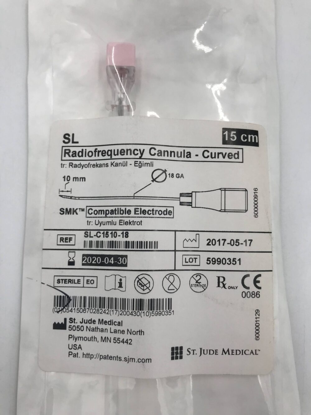 St. Jude Medical SL-C1510-18 SL Radiofrequency Cannula - Curved 15cm (X ...