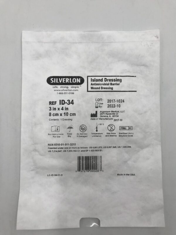 Argentum Medical ID-34 Silverlon Island Dressing Antimicrobial Barrier ...