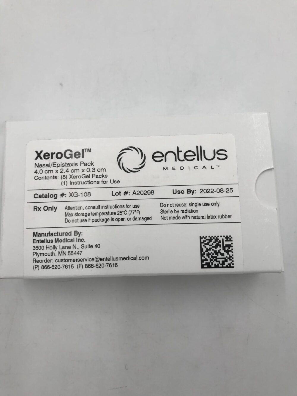 Entellus Medical XG-108 XeroGel Nasal/Epistaxis Pack 4.0cm x 2.4cm x 0 ...