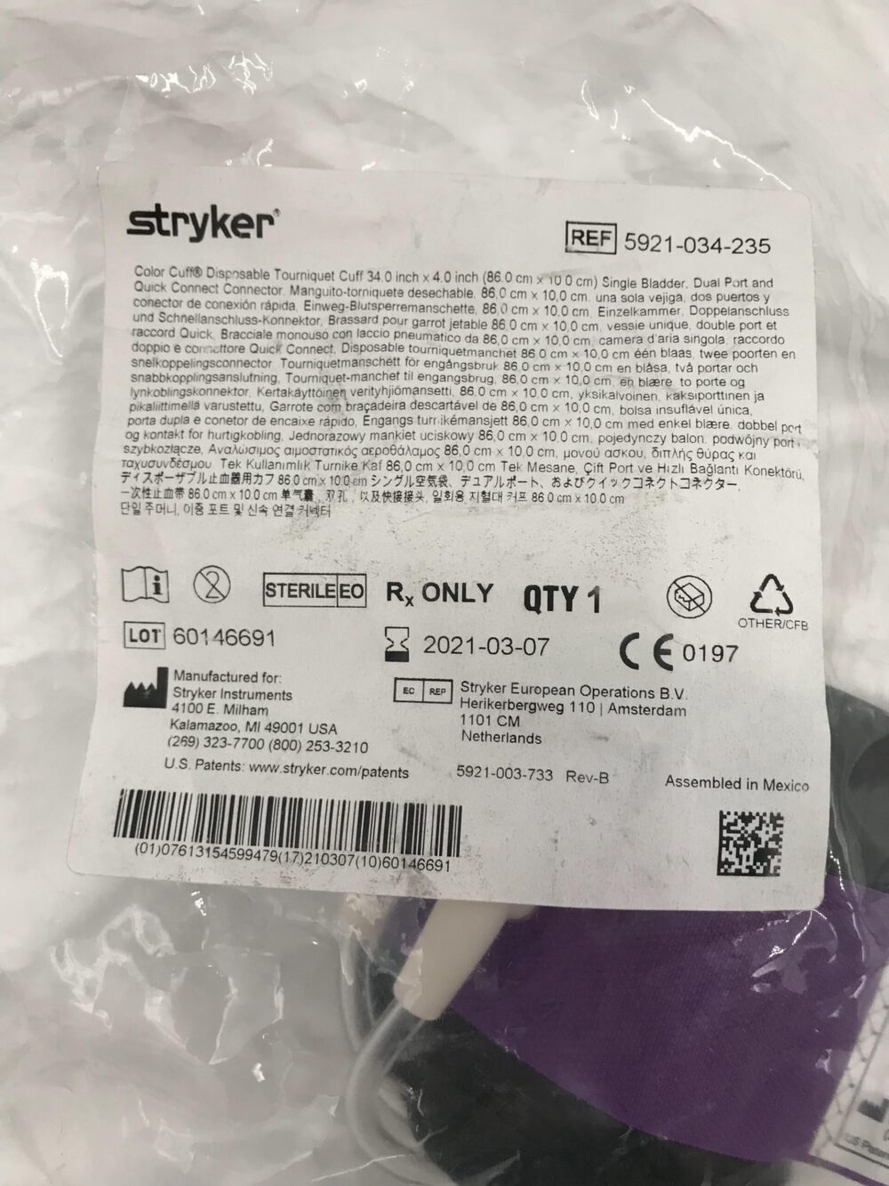 STRYKER 5921-034-235 Color Cuff Disposable Tourniquet Cuff Single ...