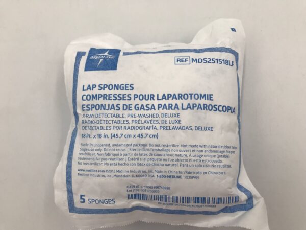 Medline MDS251518LF Lap Sponges X-Ray Detectable, Pre-Washed, Deluxe ...