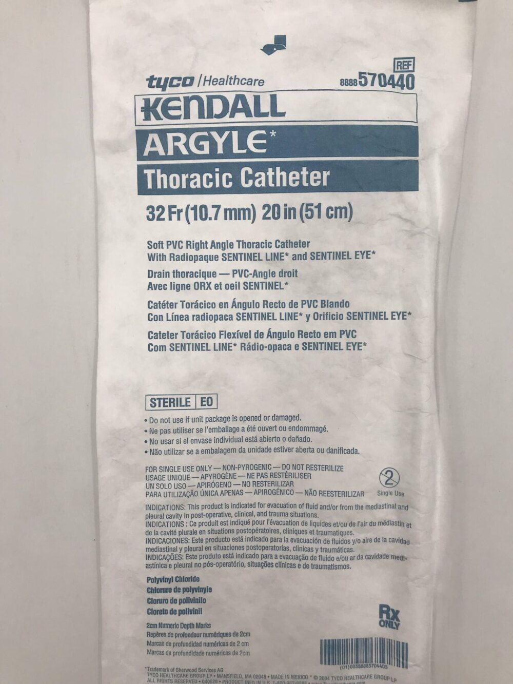 TYCO/COVIDIEN 570440 Kendall Argyle Thoracic Catheter 32F x 20in – GB ...