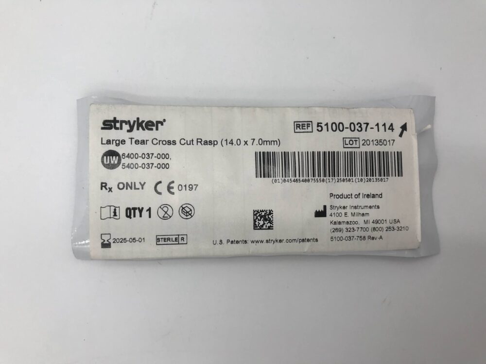 STRYKER 5100-037-114 Large Tear Cross Cut Rasp 14 x 7mm - GB TECH USA
