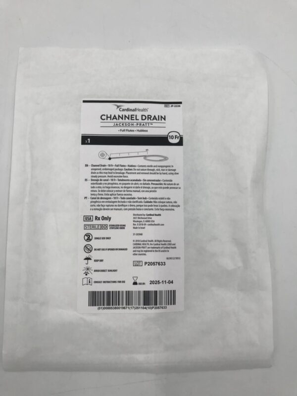 Cardinal Health JP-2226 Jackson-Pratt Channel Drain Full Flutes Hubless ...