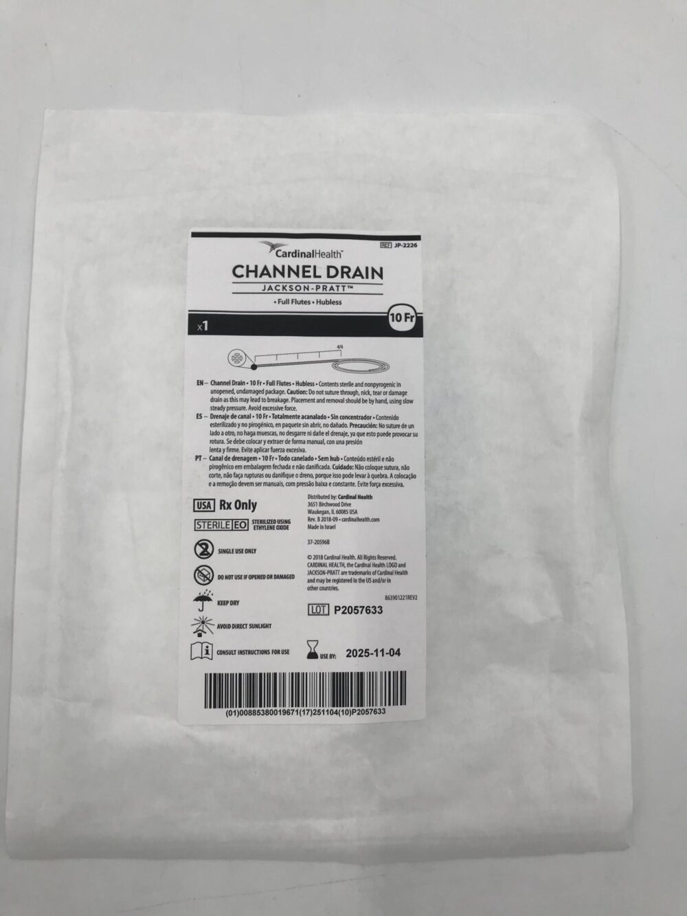 Cardinal Health JP-2226 Jackson-Pratt Channel Drain Full Flutes Hubless ...