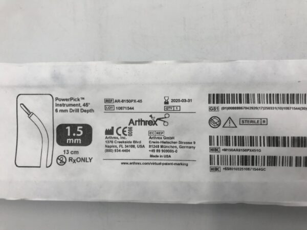 Arthrex AR-8150PX-45 PowerPick Instrument, 45° 6mm Drill Depth 1.5mm ...