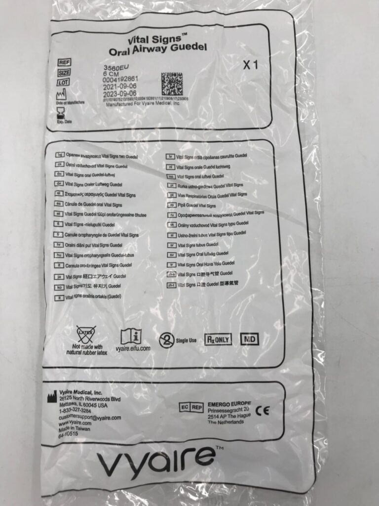 Vyaire 3560EU Vital Signs Oral Airway Guedel 6cm (X) - GB TECH USA