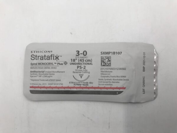 Ethicon SXMP1B107 Stratafix Spiral Monocryl Plus 3-0, 18" (45cm) Unidirectional PS-2 Reverse ...