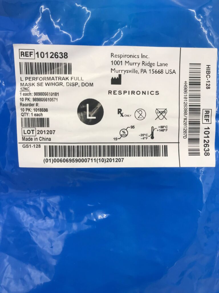 RESPIRONICS 1012638 L Performatrak Full Mask SE w/Hgr, Disp, Dom - GB ...