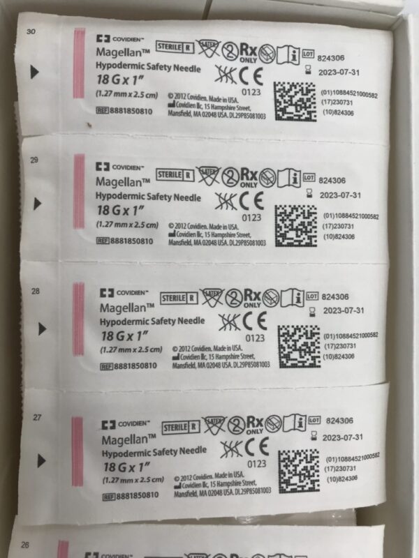 Covidien 8881850810 Magellan Hypodermic Safety Needle 18G x 1" (50/Box ...