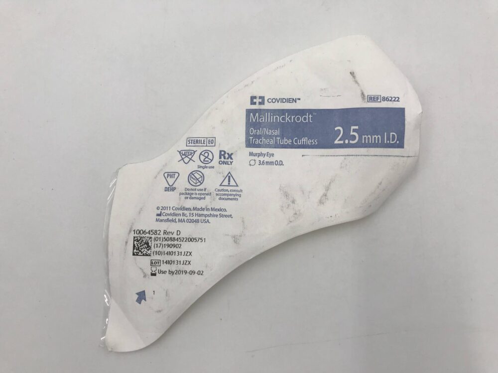 Covidien 86222 Mallinckrodt Oral/Nasal Tracheal Tube Cuffless 2.5mm I.D ...