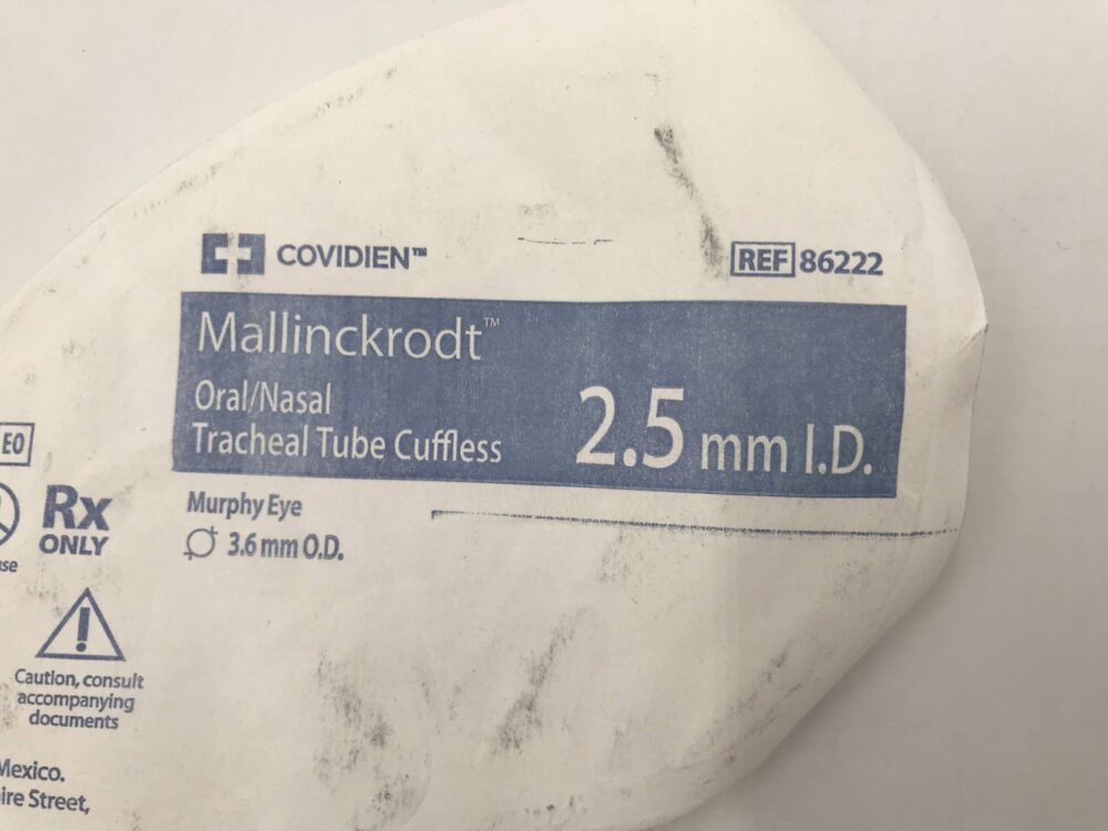 Covidien 86222 Mallinckrodt Oral/Nasal Tracheal Tube Cuffless 2.5mm I.D ...