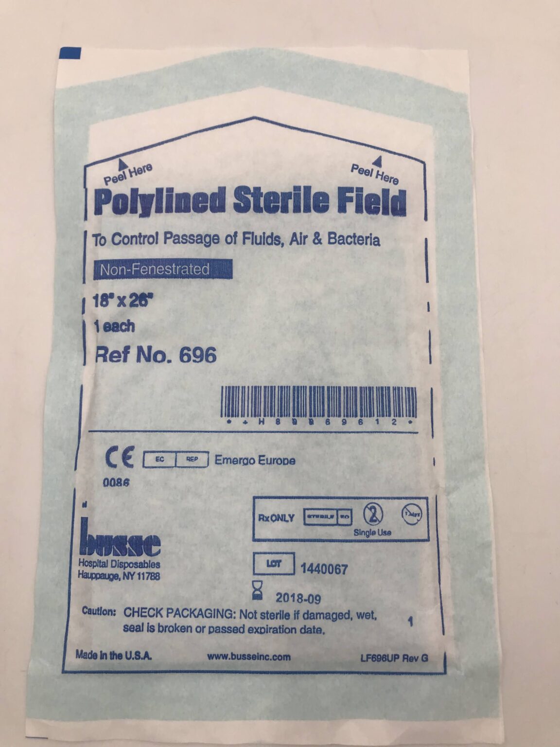 Busse 696 Polylined Sterile Field Non-Fenestrated 18" x 26" (20/Pack ...
