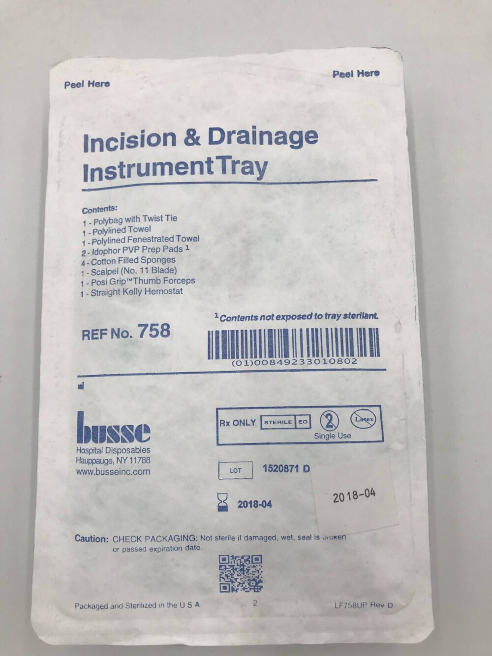 Busse 758 Incision & Drainage Instrument Tray (X) - GB TECH USA