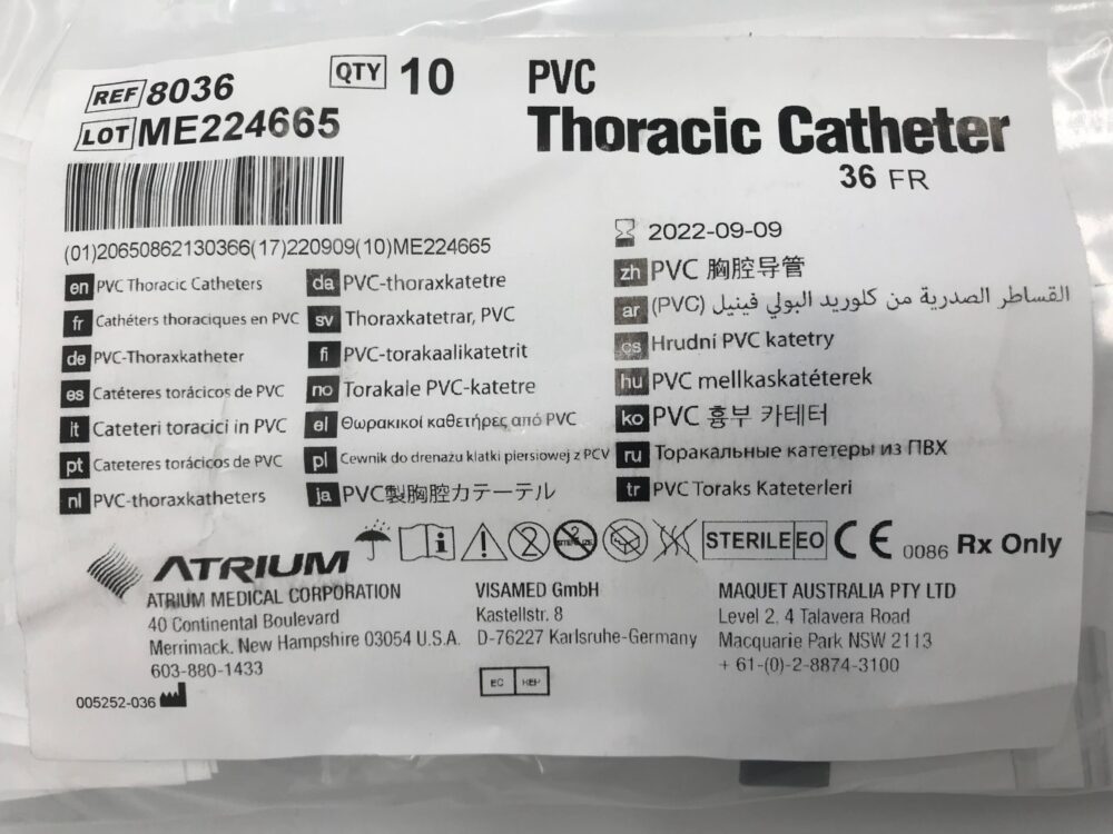 Atrium 8036 PVC Thoracic Catheter 36Fr (10/Pack) (X) – GB TECH USA