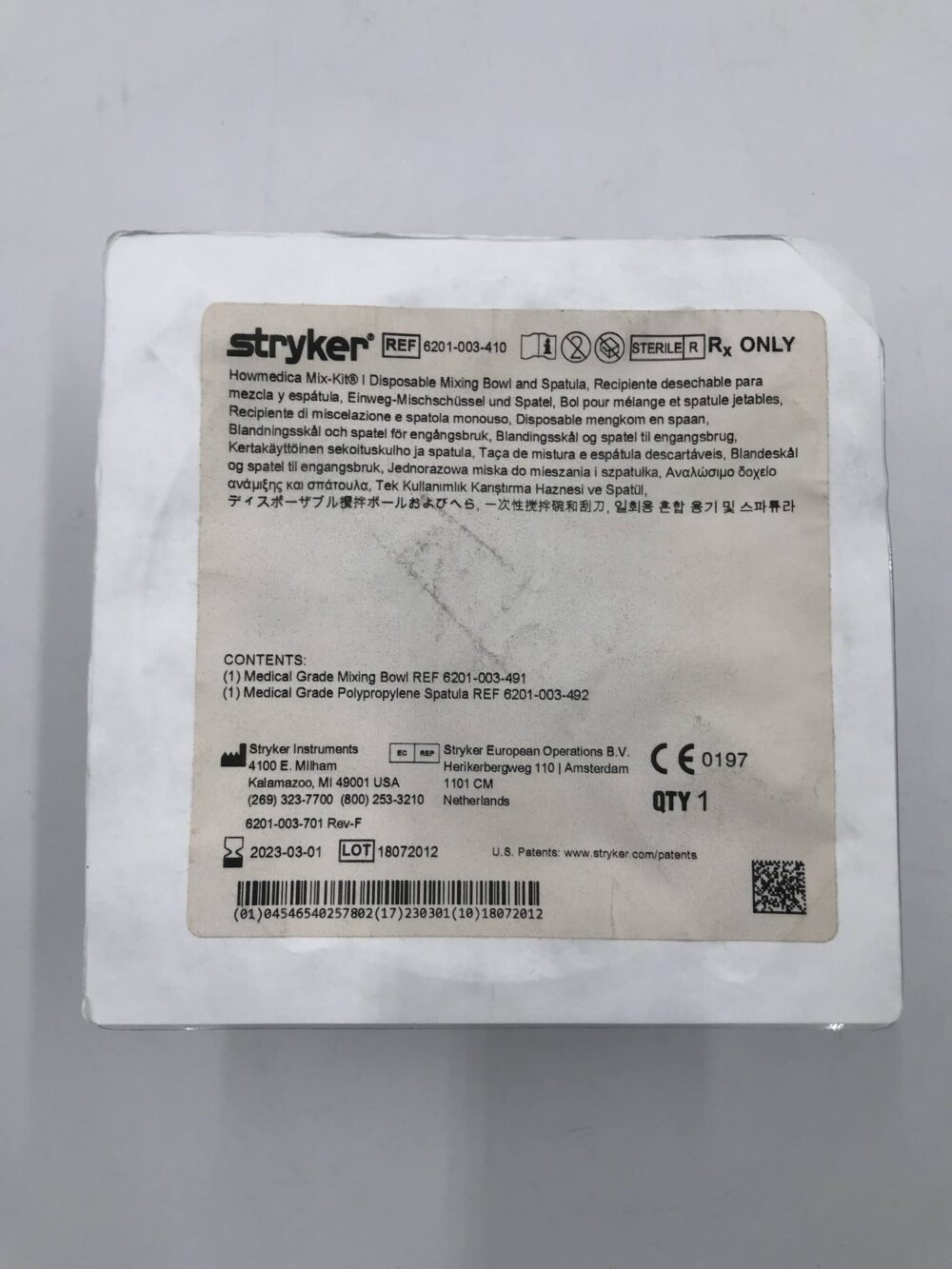 Stryker 6201-003-410 Howmedica Mix-Kit Disposable Mixing Bowl and ...