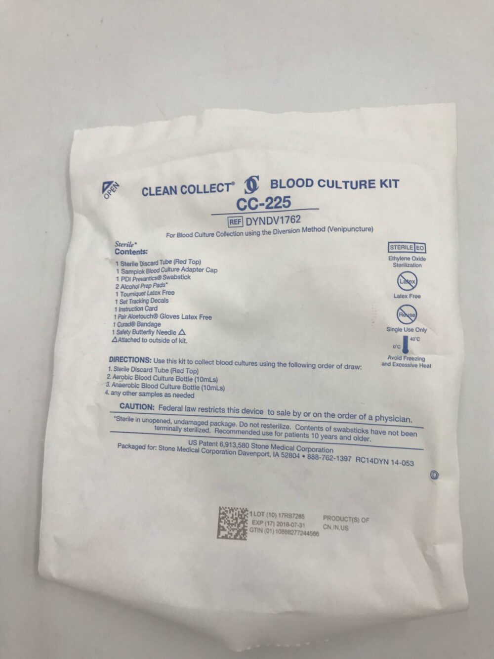 MEDLINE DYNDV1762 Clean Collect Blood Culture Kit CC-225 (X) – GB TECH USA