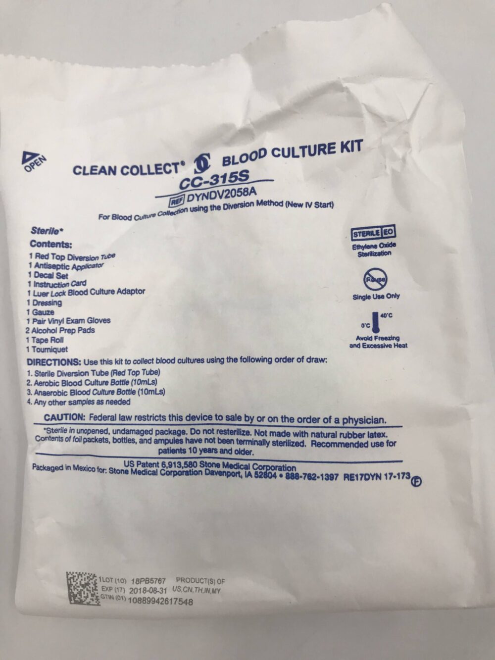 MEDLINE DYNDV2058A Clean Collect Blood Culture Kit CC-315S (40/Case) (X) – GB TECH USA