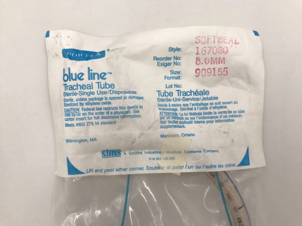 SIMS / SMITHS MEDICAL 167080 Portex Blue Line Tracheal Tube (X) - GB ...