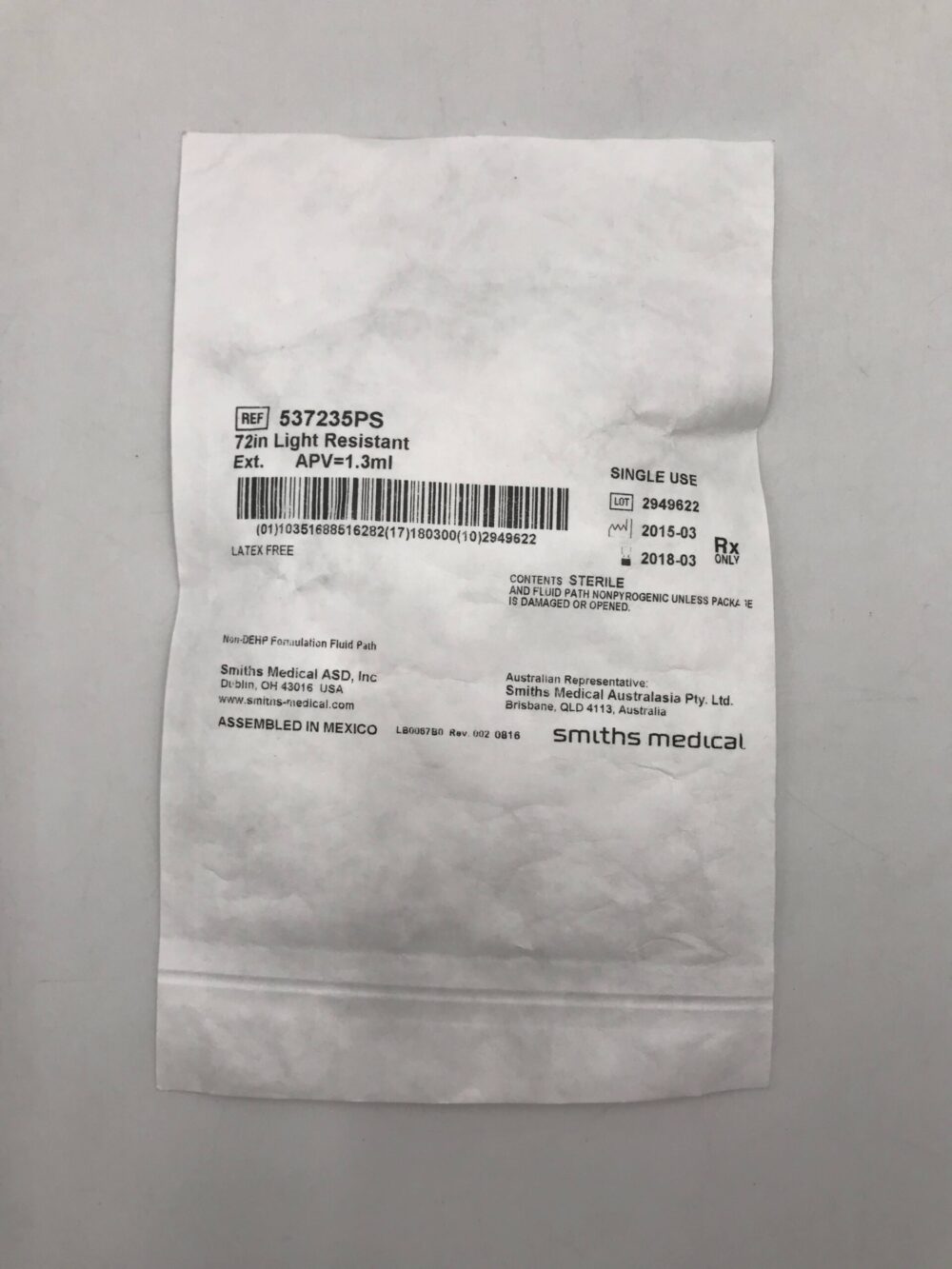SMITHS MEDICAL 537235PS Light Resistant Tubing Extension 72in (X) - GB ...