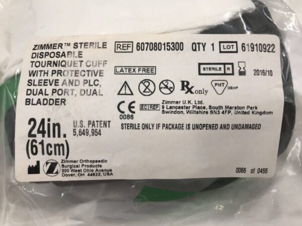 Zimmer 60708015300 Disposable Tourniquet Cuff, Dual Port, Dual Bladder ...