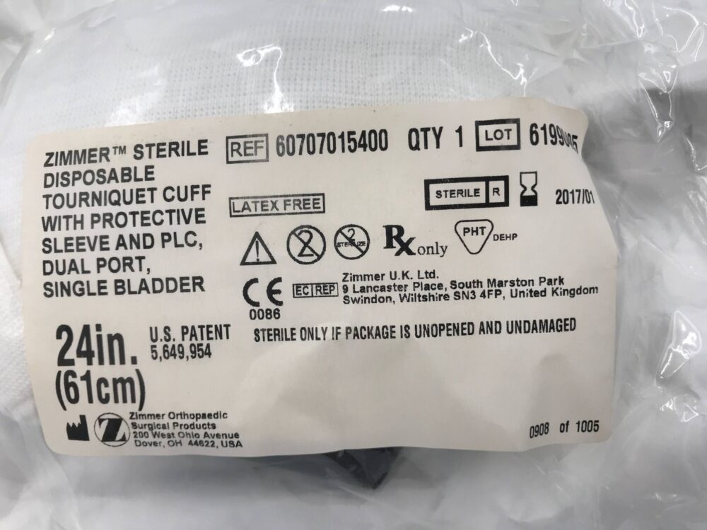 Zimmer 60707015400 Disposable Tourniquet Cuff, Dual Port, Single ...