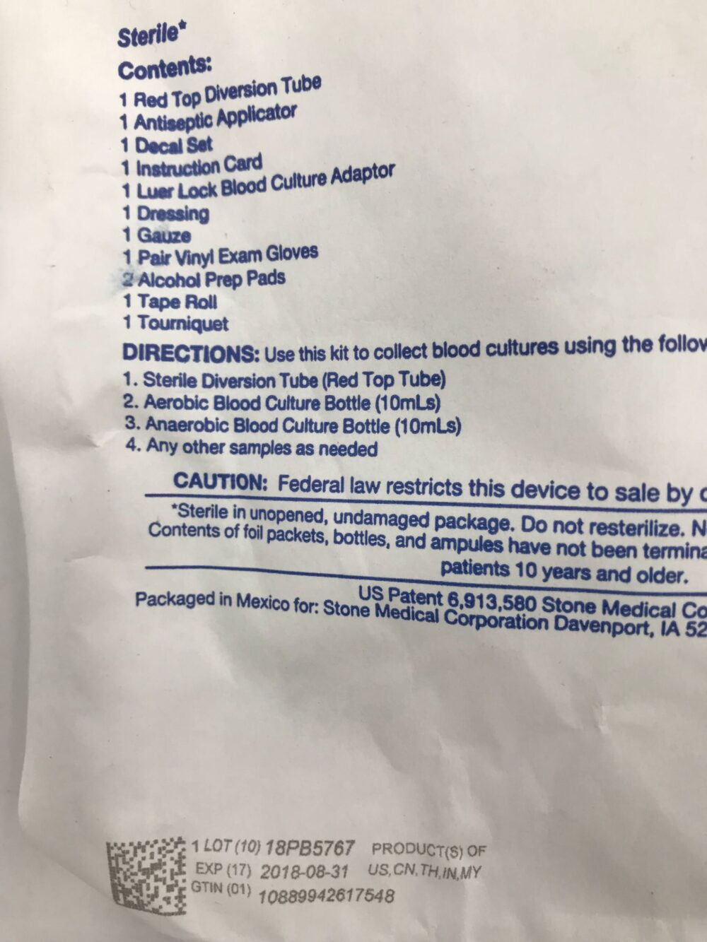 MEDLINE DYNDV2058A Clean Collect Blood Culture Kit CC-315S (X) - GB ...