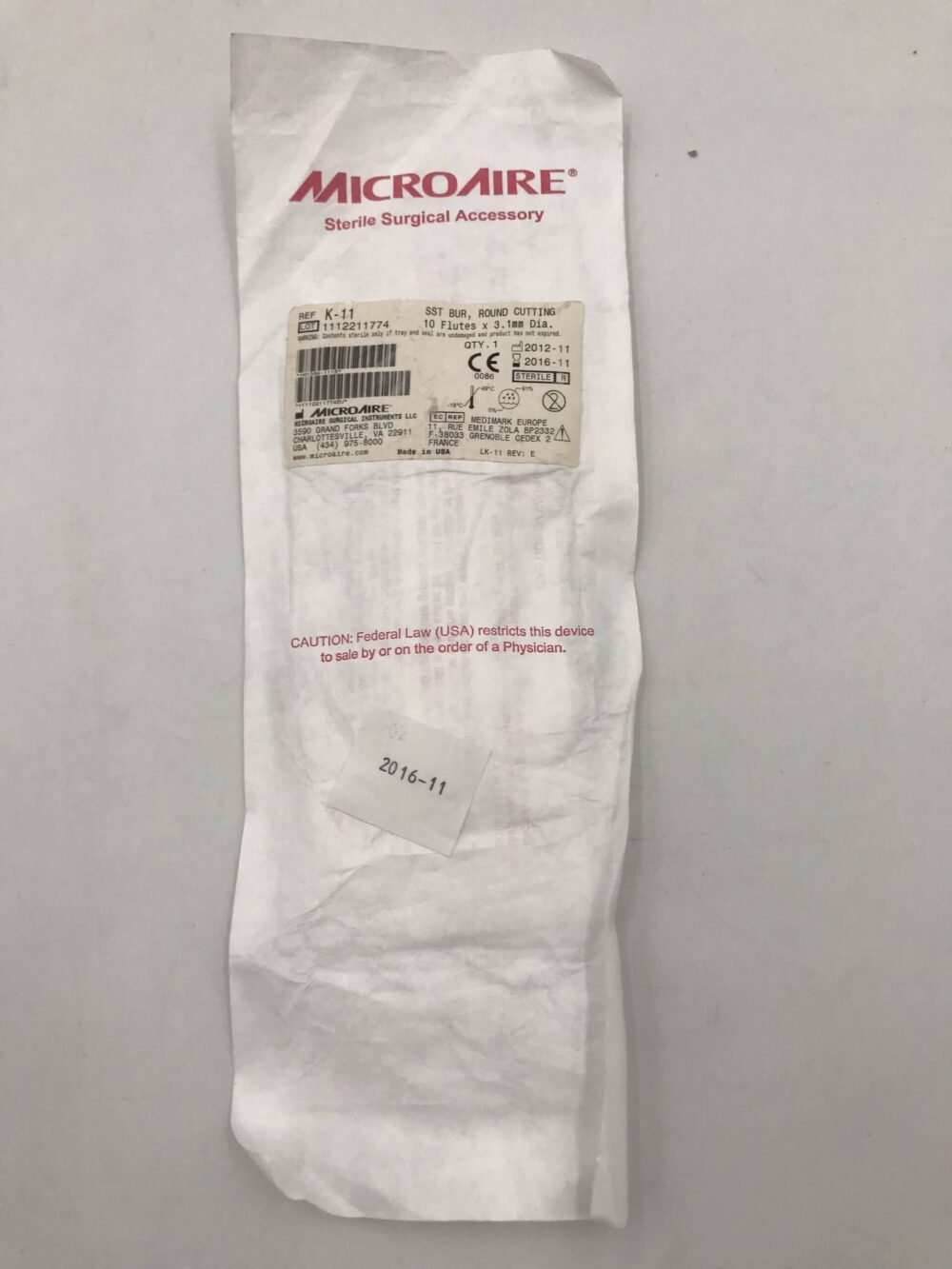 MicroAire K-11 SST Bur, Round Cutting 10 Flutes x 3.1mm Dia. (X) – GB ...