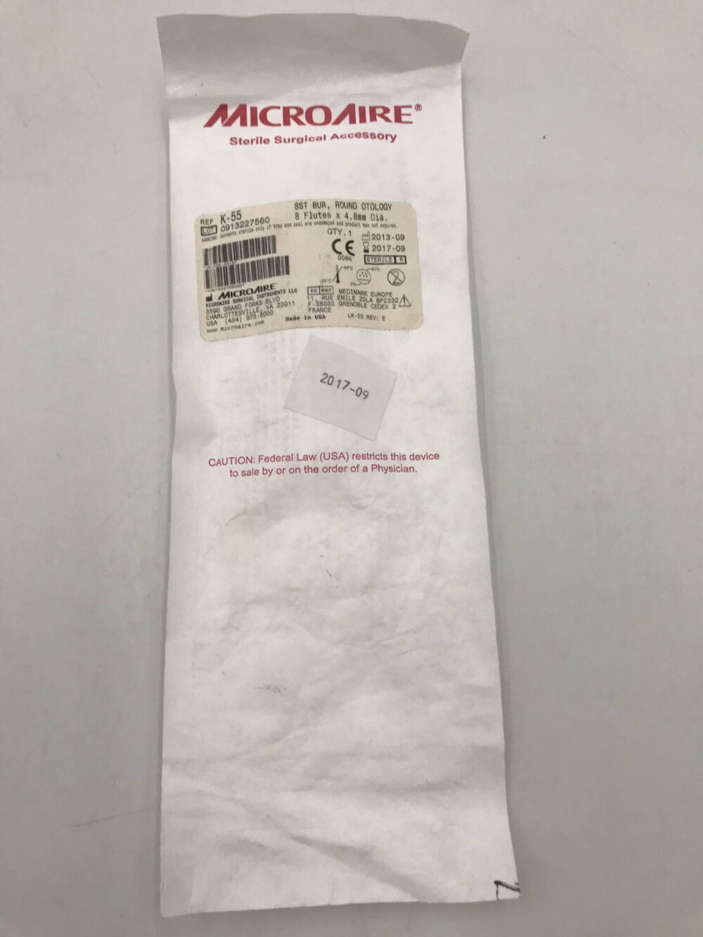 MicroAire K-55 SST Bur, Round Otology 8 Flutes x 4.8mm Dia. (X) - GB ...