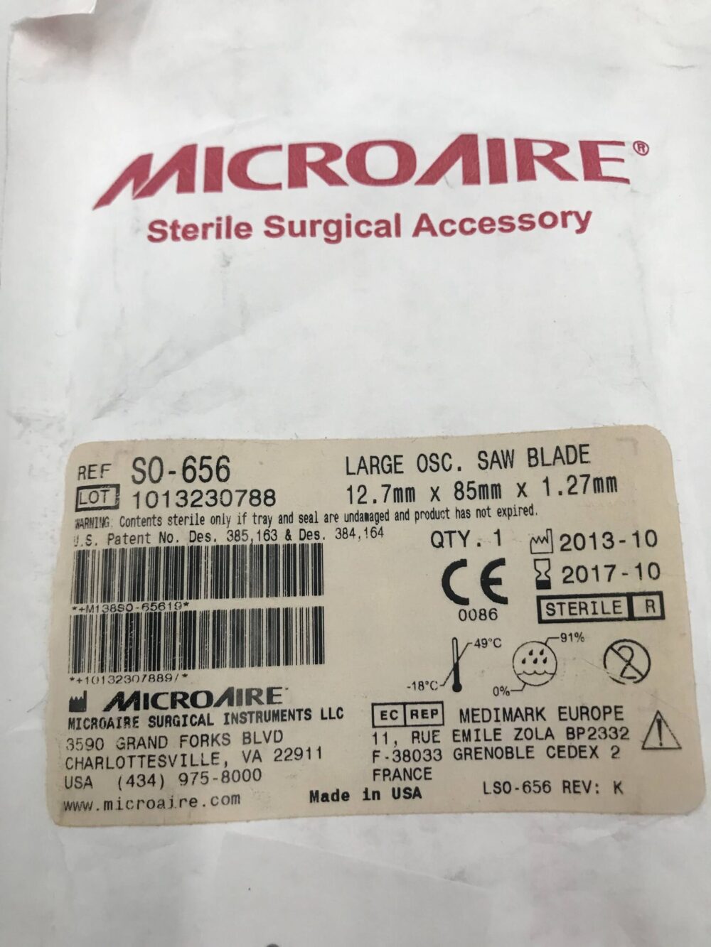 MicroAire S0-656 Large OSC, Saw Blade 12.7mm x 85mm x 1.27mm (X) – GB ...