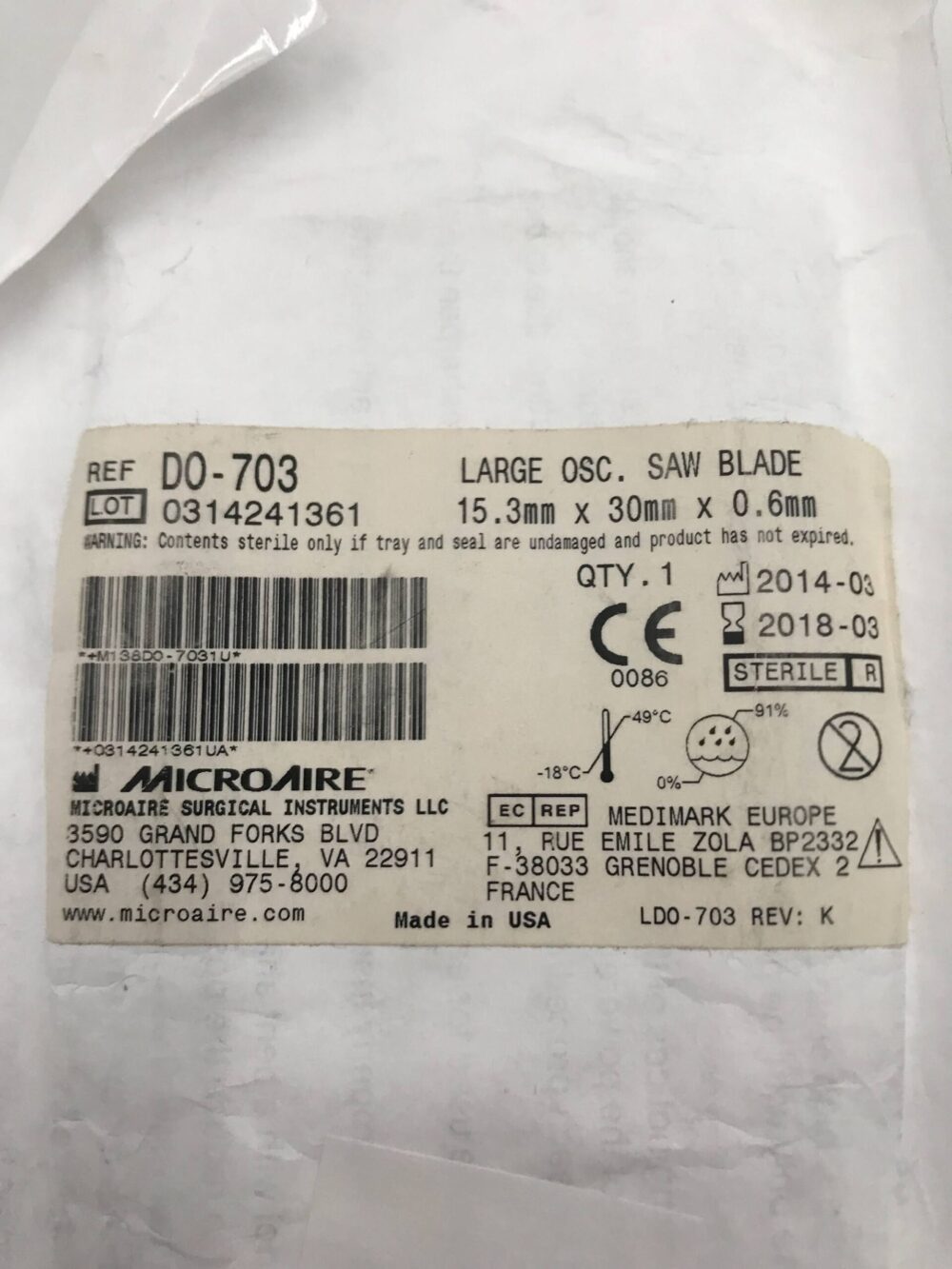 MicroAire D0-703 Large OSC, Saw Blade 15.3mm x 30mm x 0.6mm (X) - GB ...