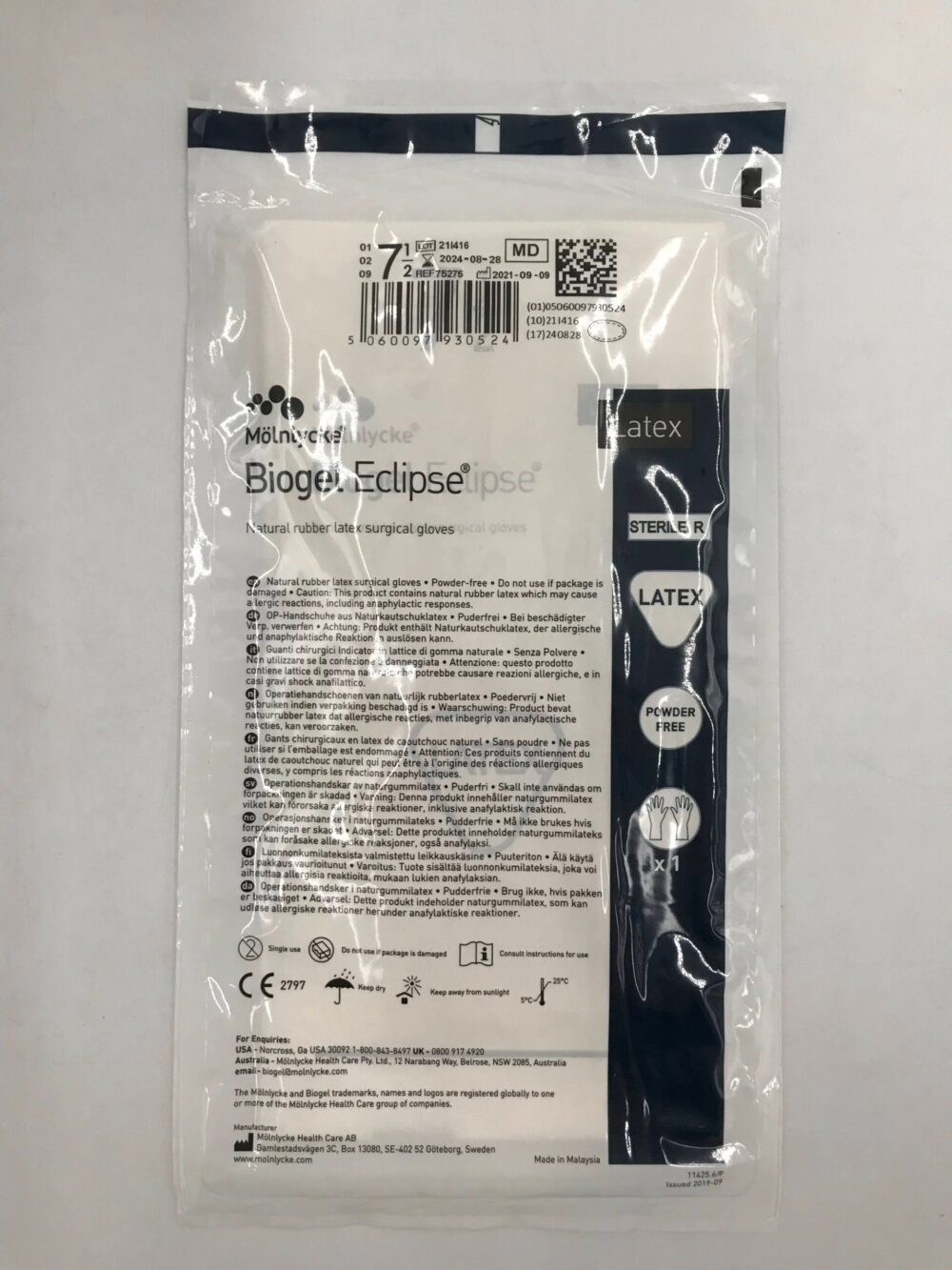 MOLNLYCKE 75275 Biogel Eclipse Natural Rubber Latex Surgical Gloves, 7. ...