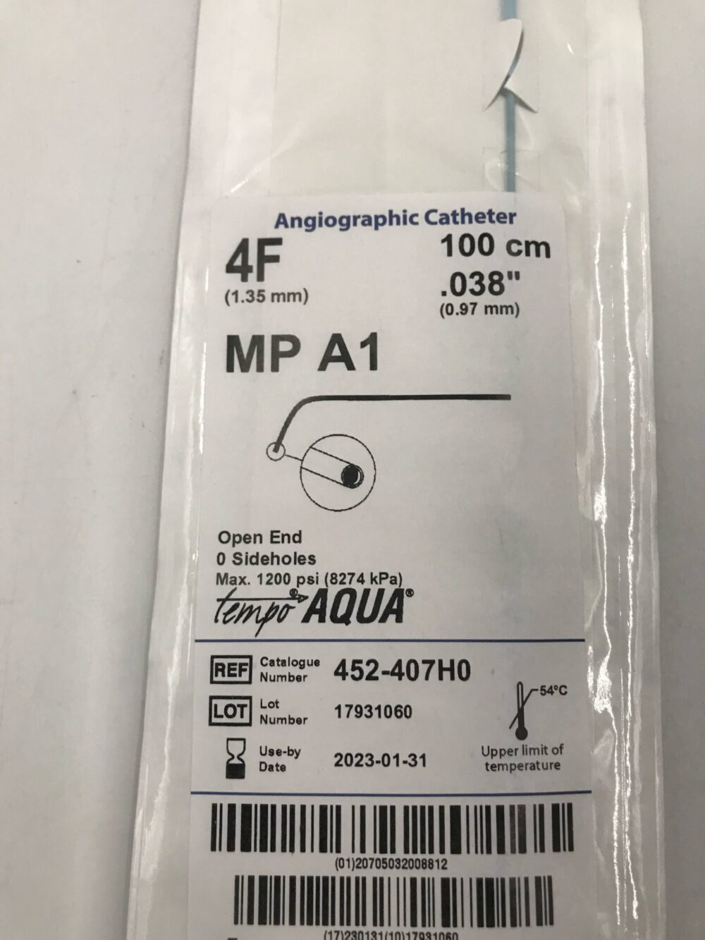 Cordis 452-407H0 Tempo Aqua MP A1 Angiographic Catheter 4F 100cm (X ...