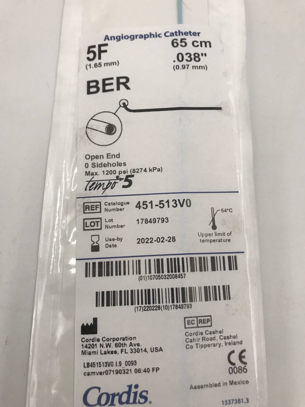 Cordis 451-513V0 Tempo 5 Angiographic Catheter BER 5F 65cm (X) – GB TECH USA