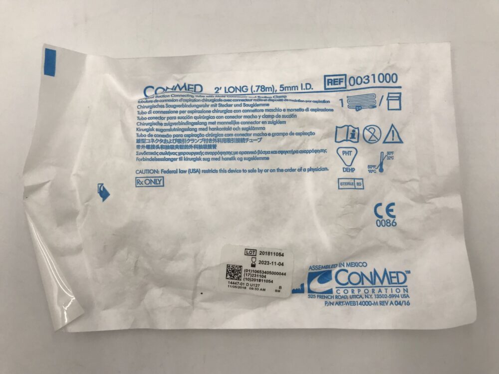 Conmed 0031000 Surgical Suction Connecting Tube 2′ Long 5mm=I.D. – GB ...