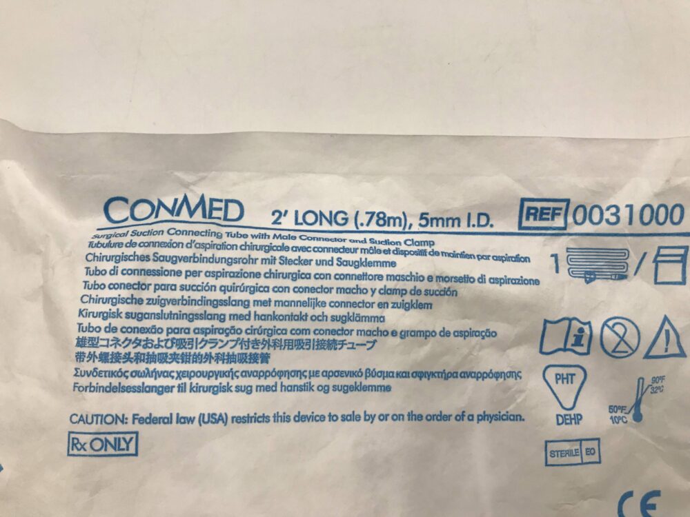 Conmed 0031000 Surgical Suction Connecting Tube 2′ Long 5mm=I.D. – GB ...
