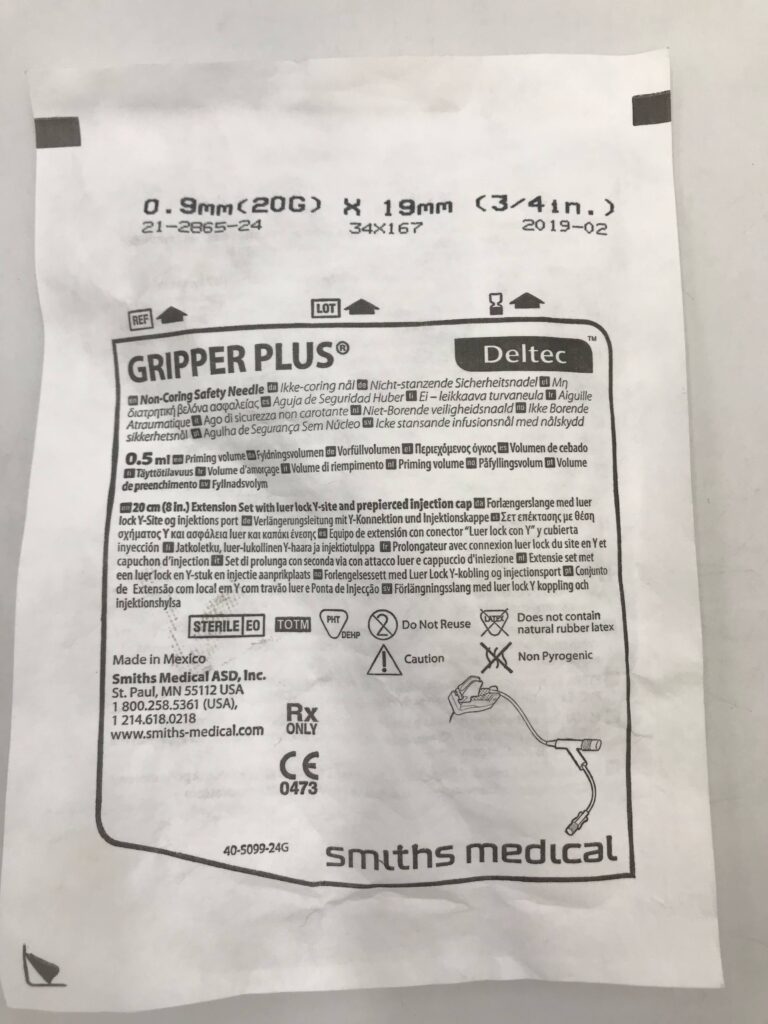SMITHS MEDICAL 21-2865-24 Deltec Gripper Plus Non-Coring Safety Needle ...