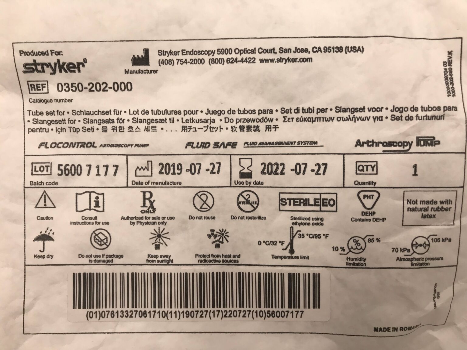 Stryker 0350-202-000 Tube Set for Flocontrol Arthroscopy Pump (X) - GB ...