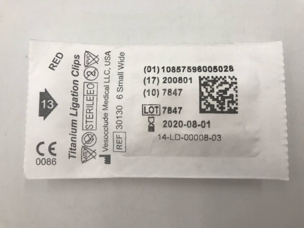 Vesocclude 30130 Titanium Ligation Clips 6 Small Wide (X) - GB TECH USA