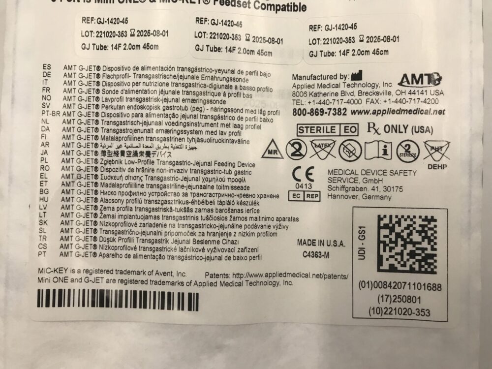 Applied Medical GJ-1420-45 AMT G-JET Low-Profile Transgastric-Jejunal ...